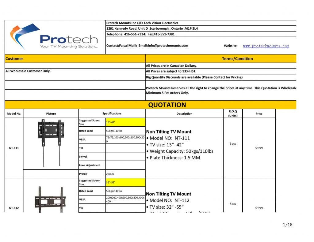 Quotation_TV Mounts-page-001 — Tech vision Electronics