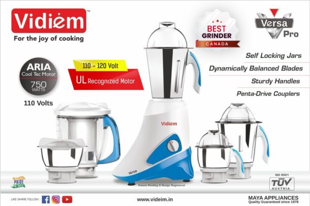Vidiem Versa Pro 750W / 5 Stainless Steel Jars - Indian Mixer Grinder ...